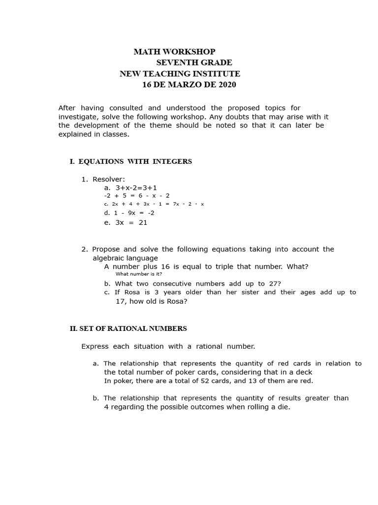 SEVENTH GRADE MATH WORKSHOP | PDF | Numbers | Mathematics