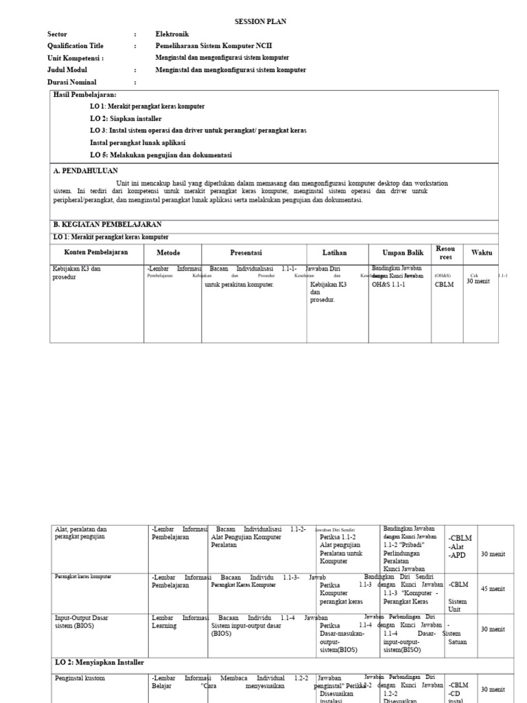 Rencana Sesi Instalasi Dan Konfigurasi Sistem Komputer-1 | PDF