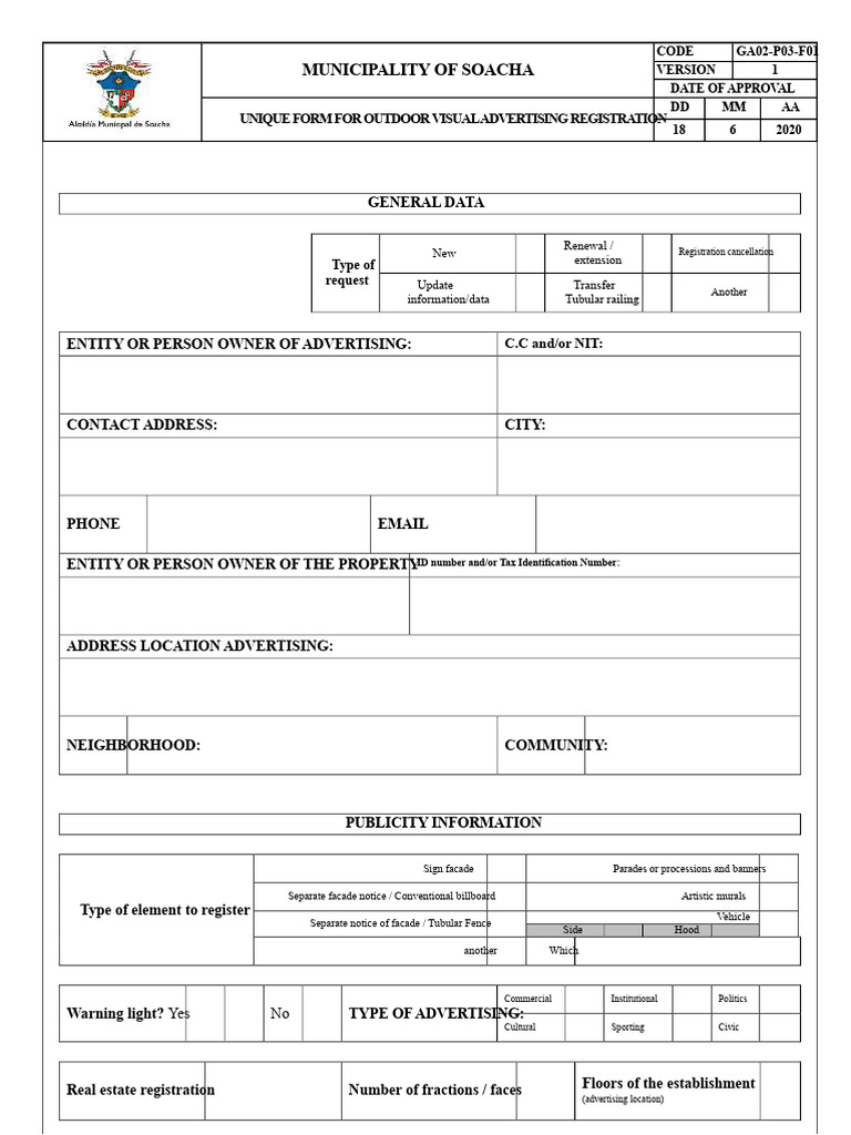 Unique Form For Outdoor Visual Advertising Registration Ga02p03f01 ...