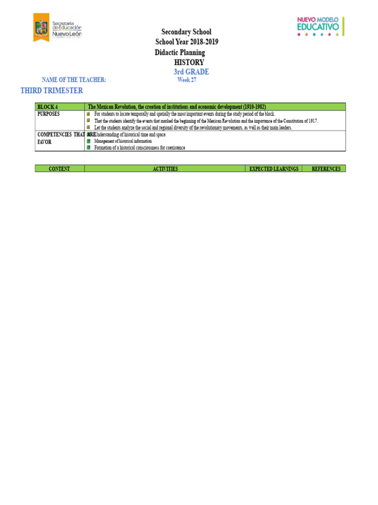 Planning History 3rd Grade Third Trimester | PDF | Mexico | Human Migration