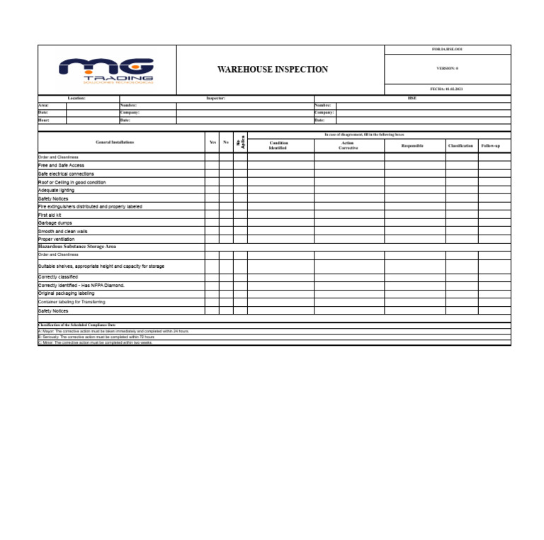 Warehouse Inspection Format | PDF | Warehouse | Dangerous Goods