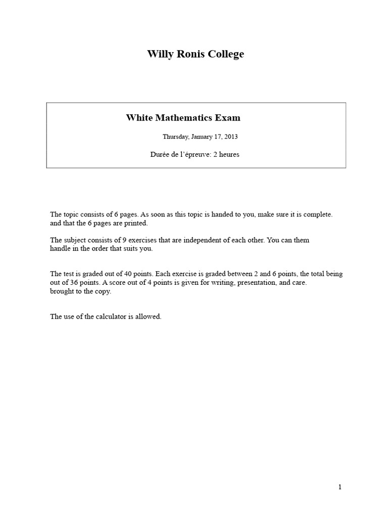 Willy Ronis College Math Exam 2013 | PDF | Rectangle | Triangle