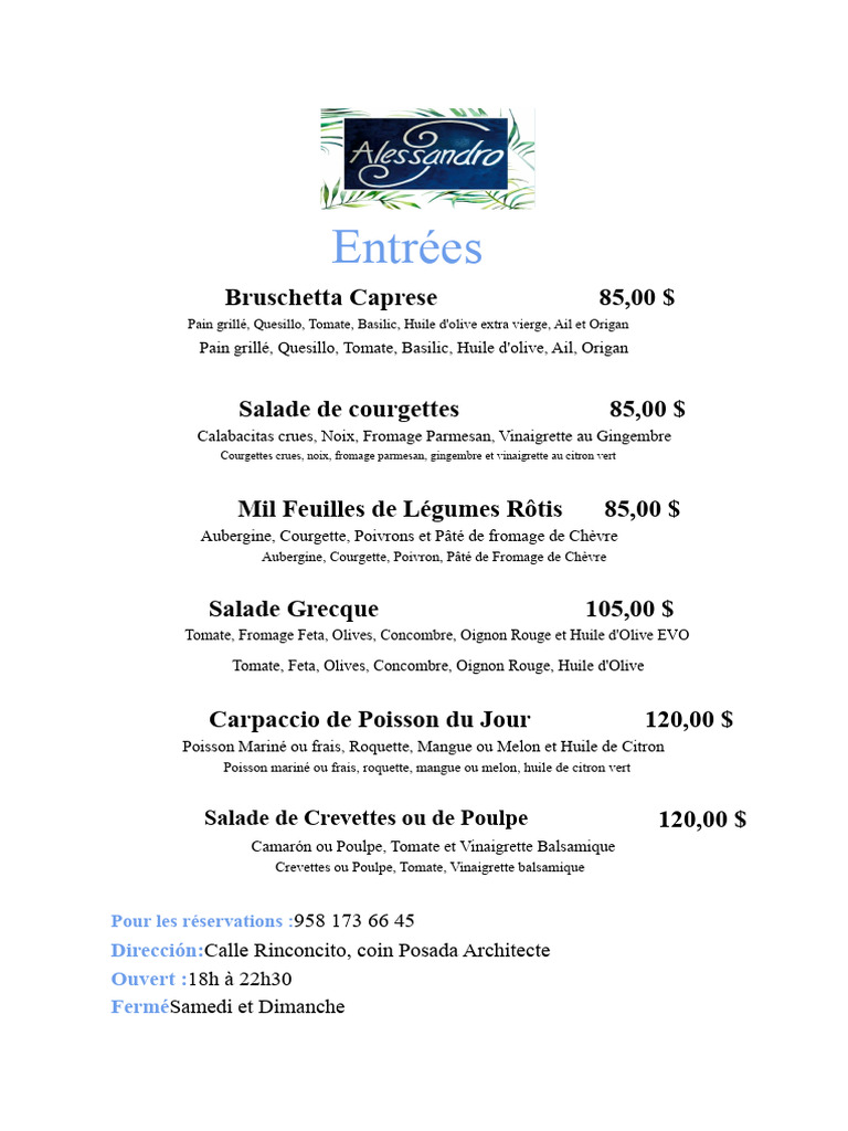 Menu Gastronomique d'Alessandro Mazunte | PDF | sauce | Pesto