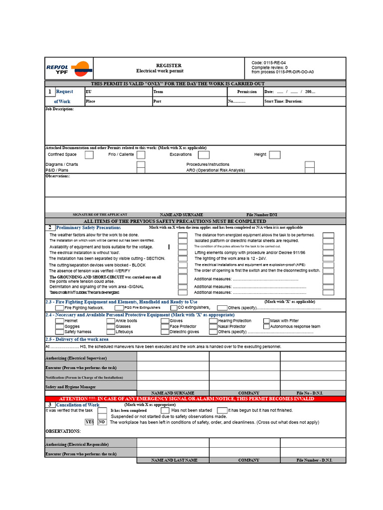 Electrical Work Permit Registration | PDF | Occupational Safety And ...
