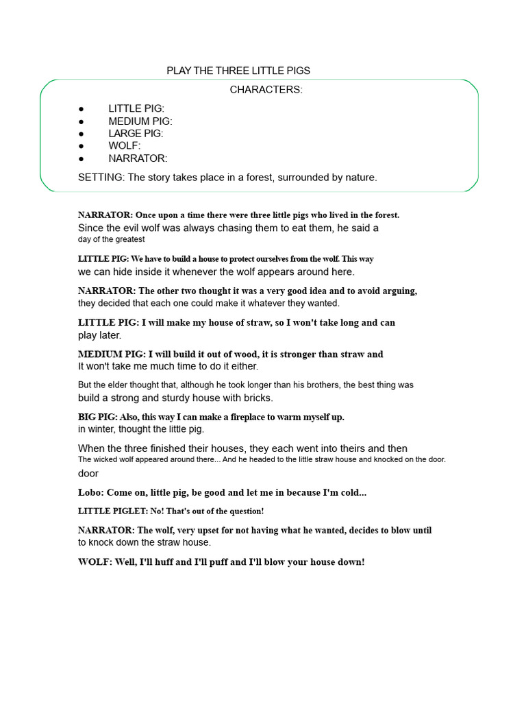 The Three Little Pigs Play | PDF | Pig