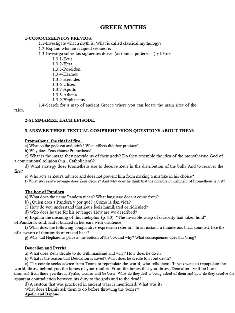 Questions About Greek Myths | PDF | Minotaur | Greek Mythology