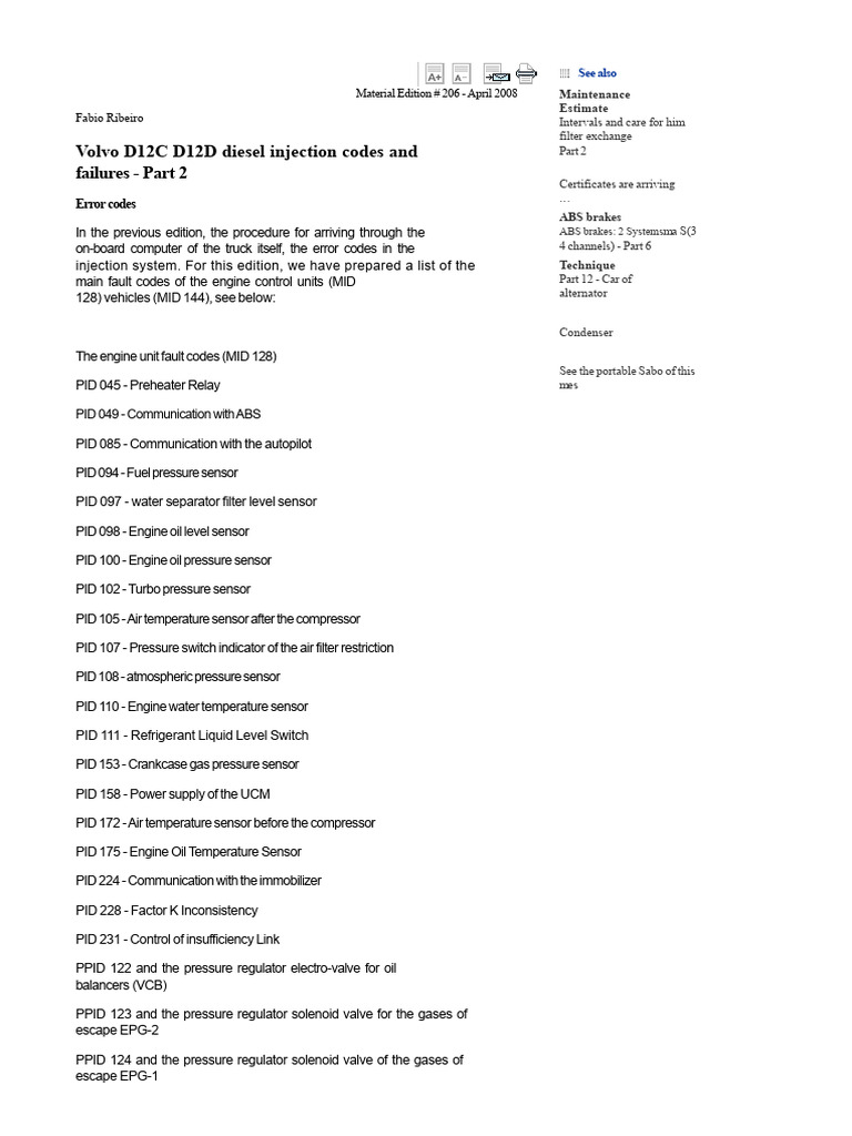 Volvo Fault Codes | PDF | Throttle | Vehicle Technology