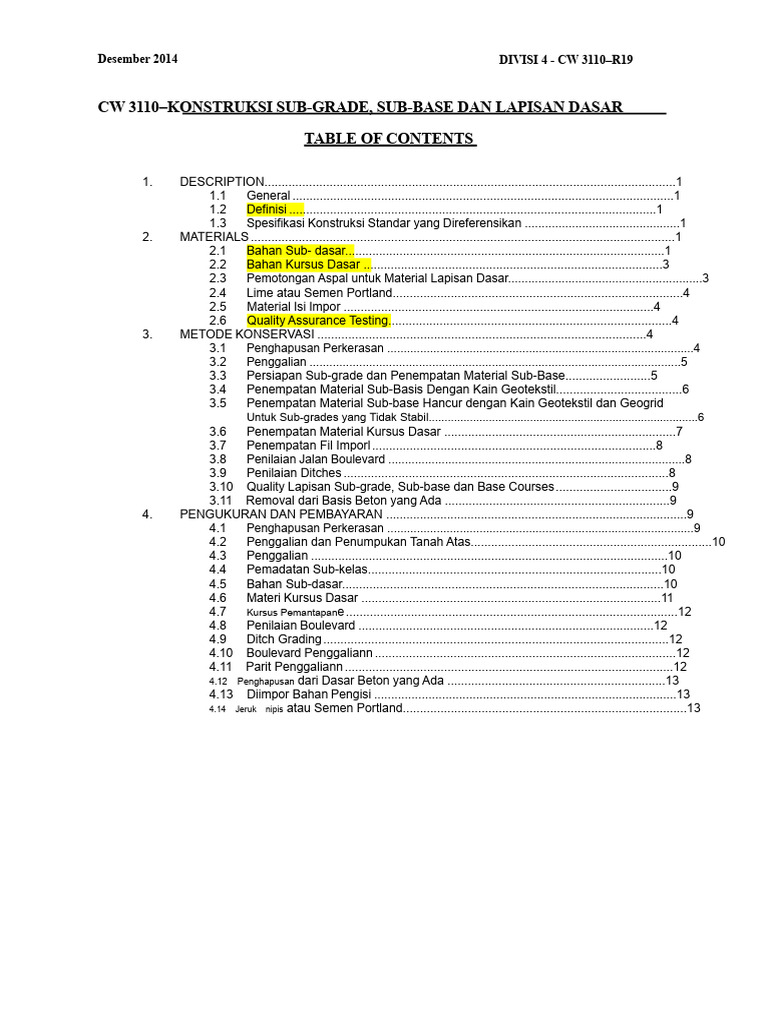 Spesifikasi Konstruksi Sub-Grade dan Base | PDF