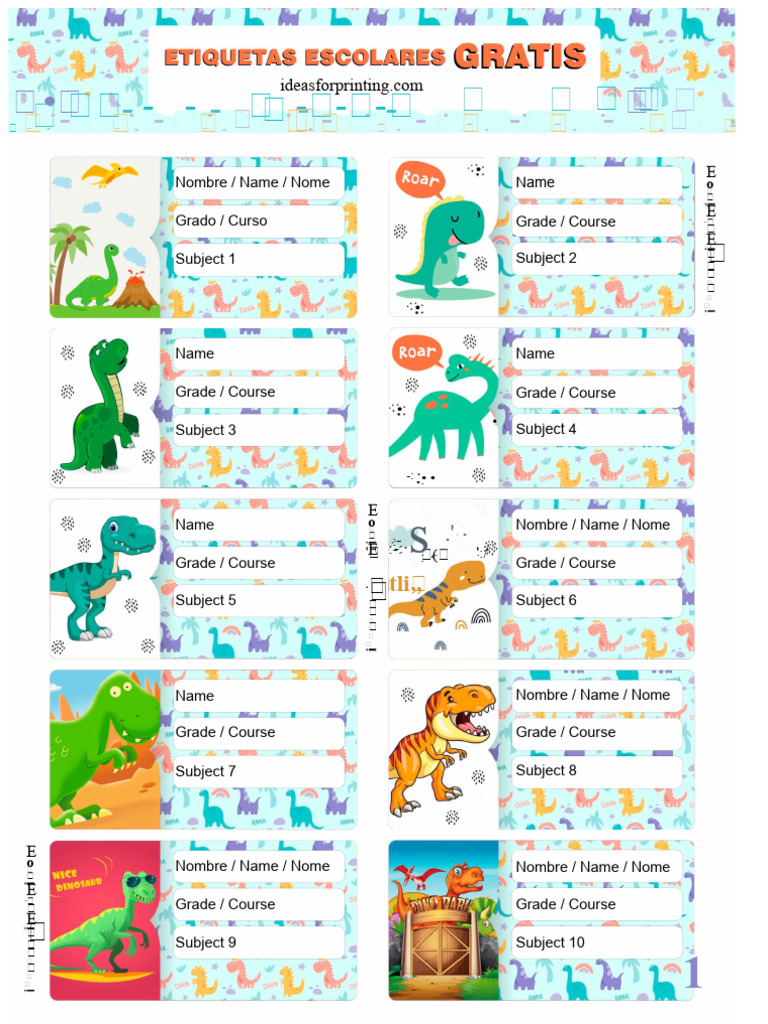 Editable Free Kids Dinosaur School Labels | PDF