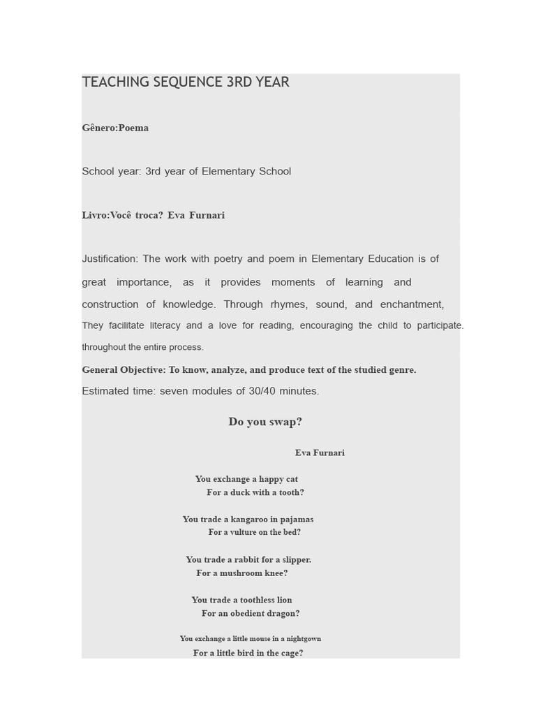 Didactic Sequence 3rd Grade | PDF | Poetry | Learning