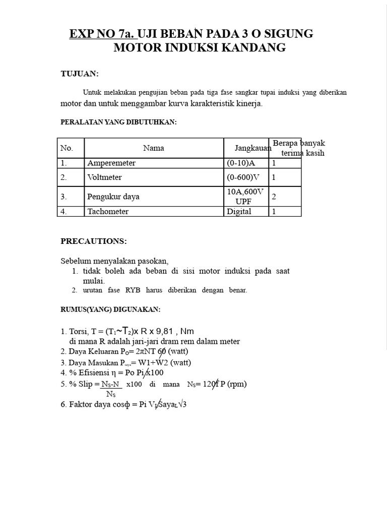 Uji Beban Motor Induksi 3 Fase | PDF