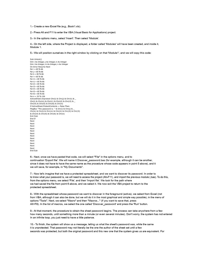 Program To Unprotect Cells in Excel | PDF | Microsoft Excel | Software ...