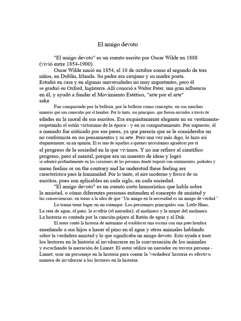 "El amigo devoto: amistad y engaño" | PDF | Oscar Wilde | Amor