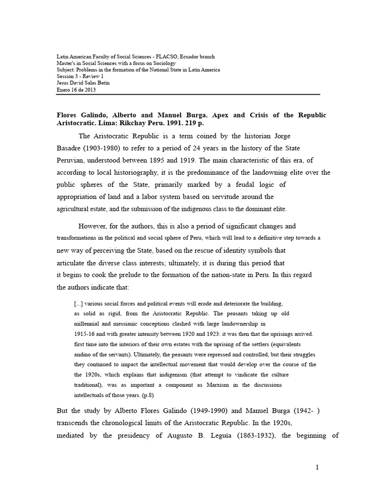 Flores Galindo, A & Burga, M. The Peak and Crisis of The Aristocratic ...