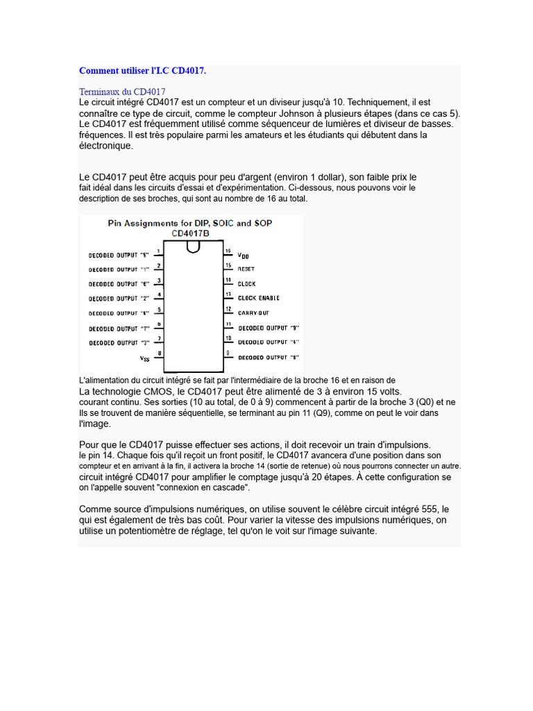 Utilisation du CD4017 en électronique | PDF | Électricité | Ingénierie ...