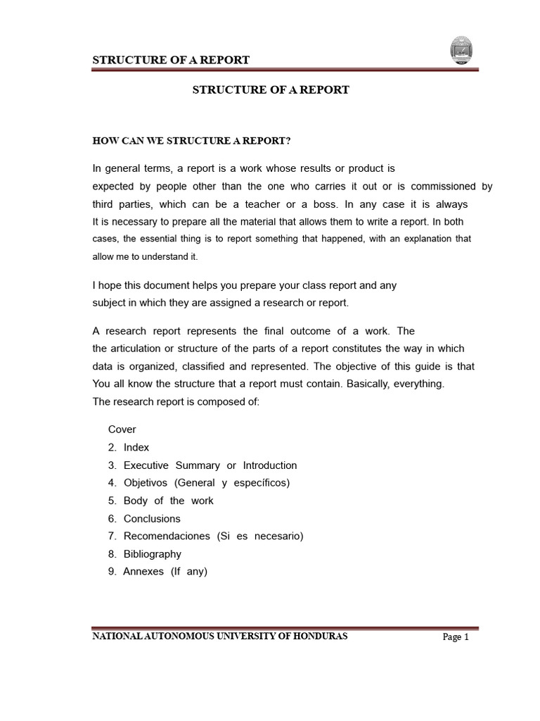 STRUCTURE of A REPORT (Basic Suggestions For Presenting A Report) | PDF ...