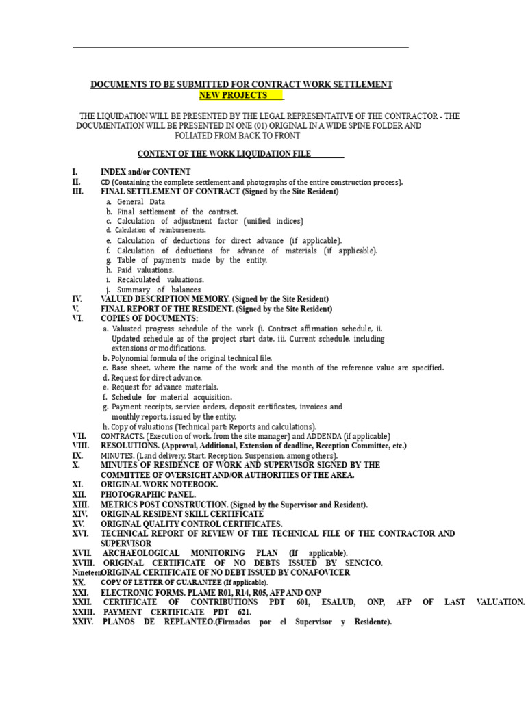 Check List - Work Settlements - Services | PDF