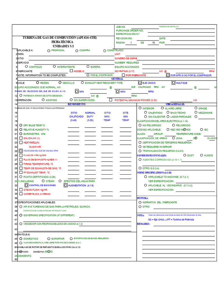 Especificaciones Turbina Gas API 616 | PDF | Turbina | Rodamiento ...