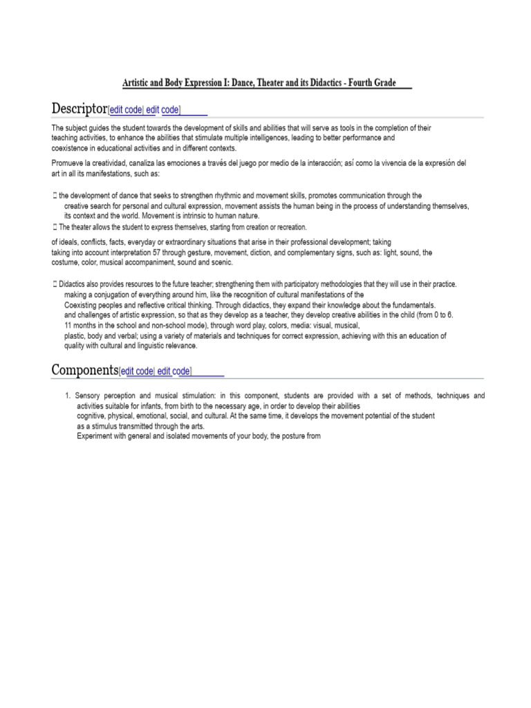 Dance and Theater Didactics for Fourth Grade | PDF | Dances | Perception