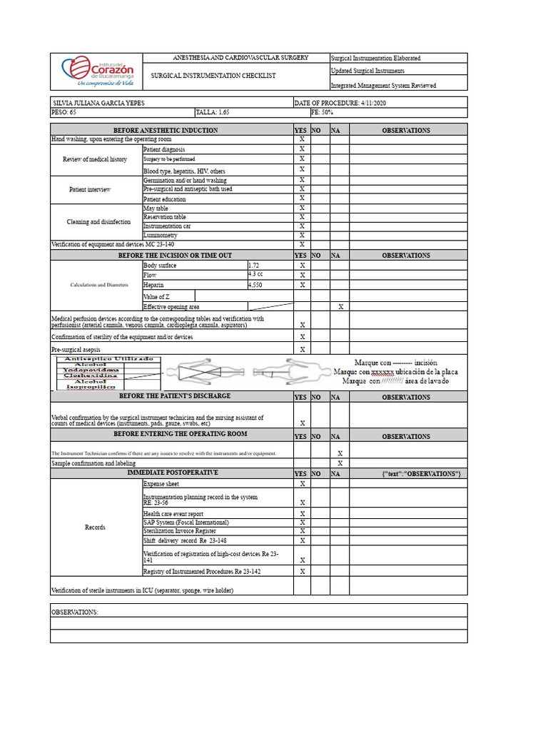 surgical instrumentation checklist excel | PDF | Surgery | Anesthesia