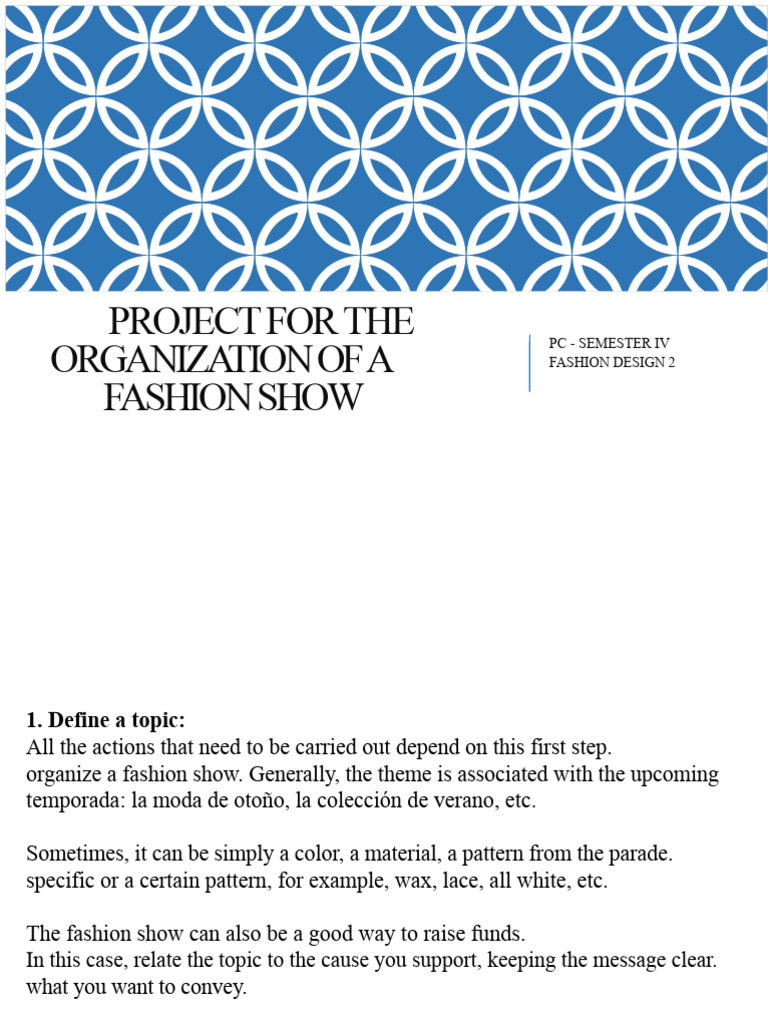 WEEK 6 - Project for Organizing a Fashion Show | PDF | Fashion ...