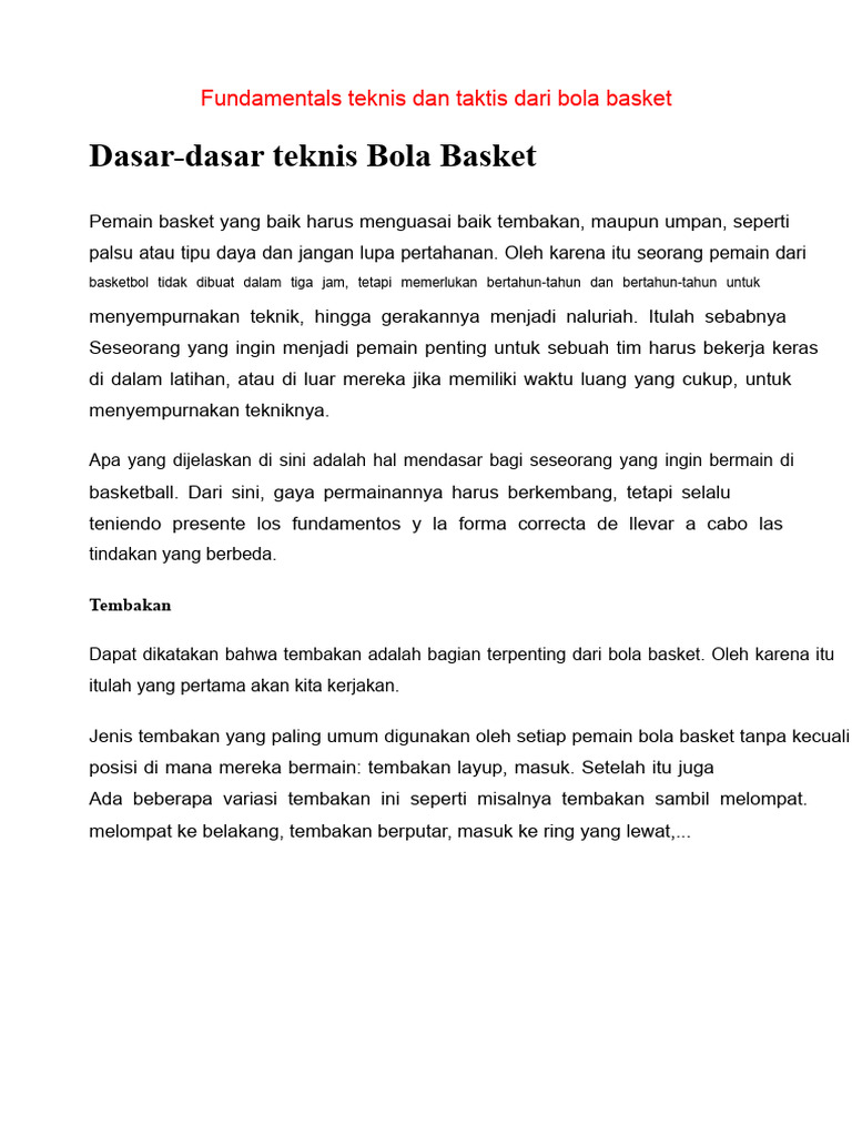 Teknik Dasar Tembakan Bola Basket | PDF