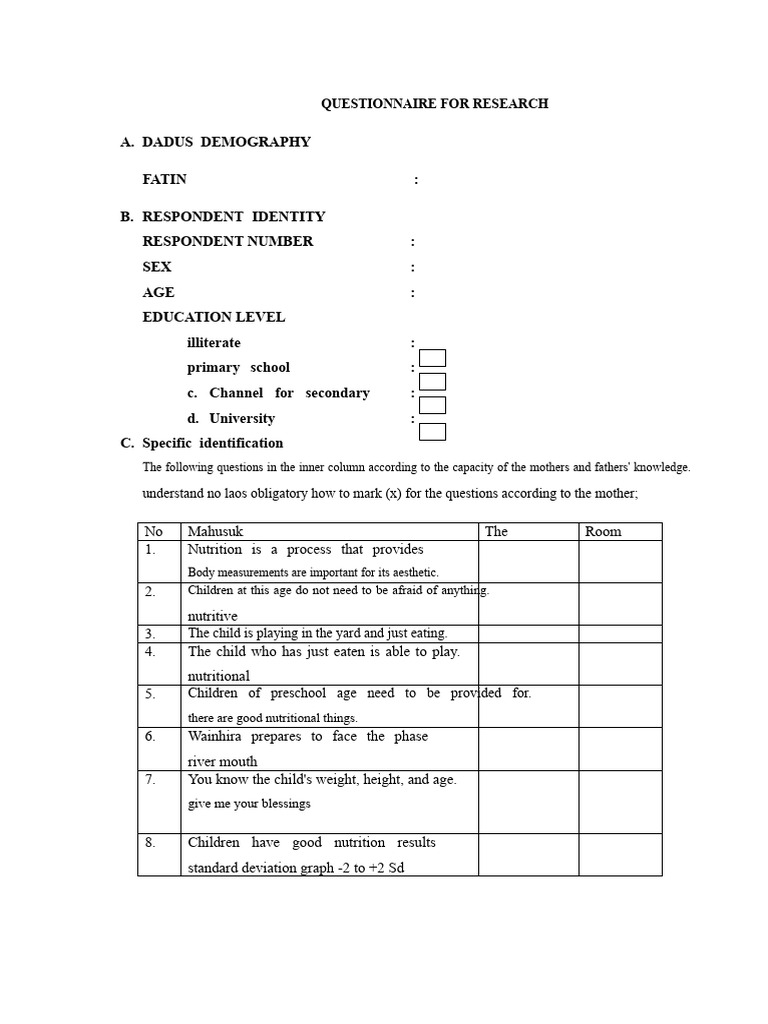 Questionnaire For Research | PDF | Nutrition | Diet & Nutrition