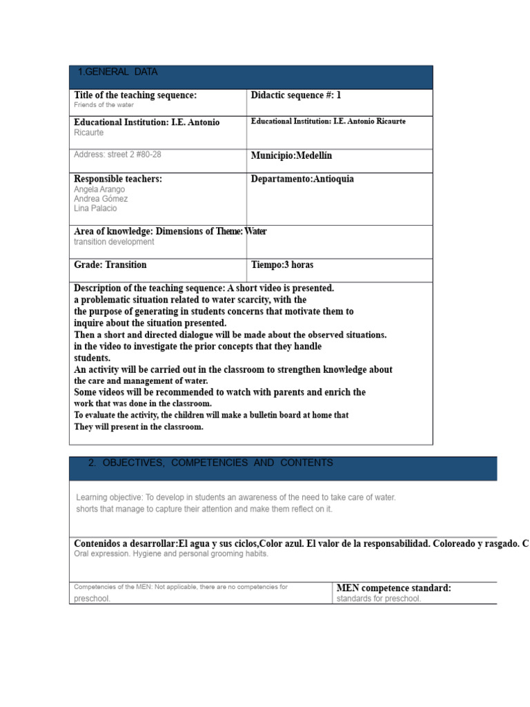 Didactic Sequence #1 Preschool | PDF | Learning | Cognition