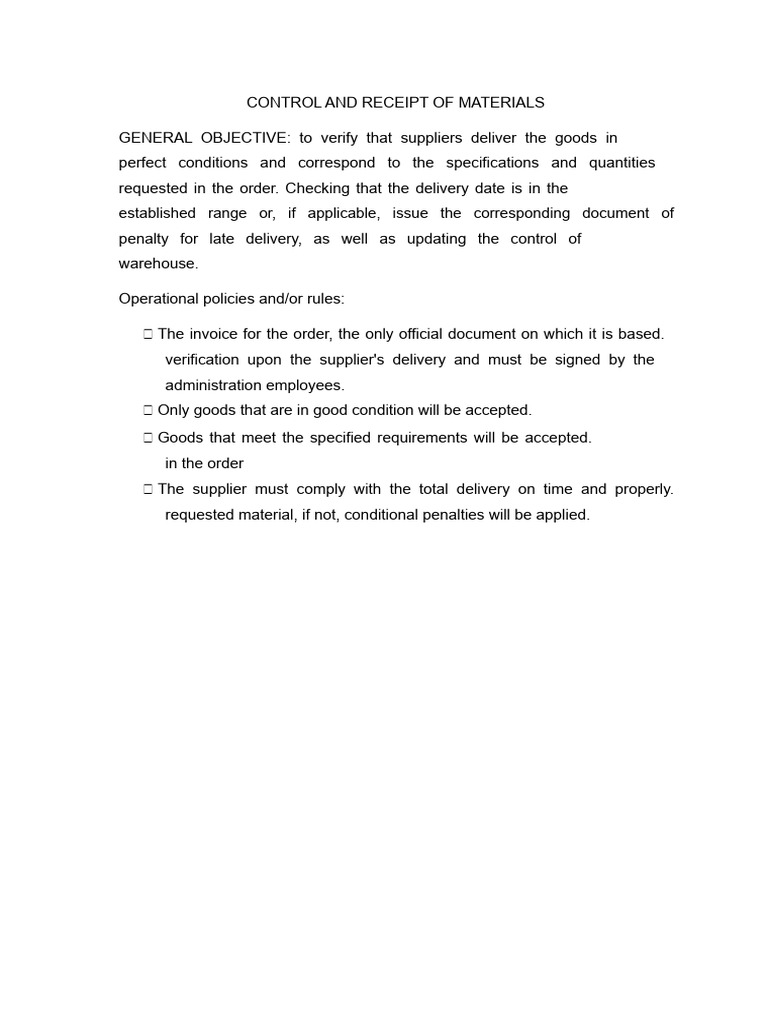 Material Control and Receipt Procedures | PDF | Specification ...