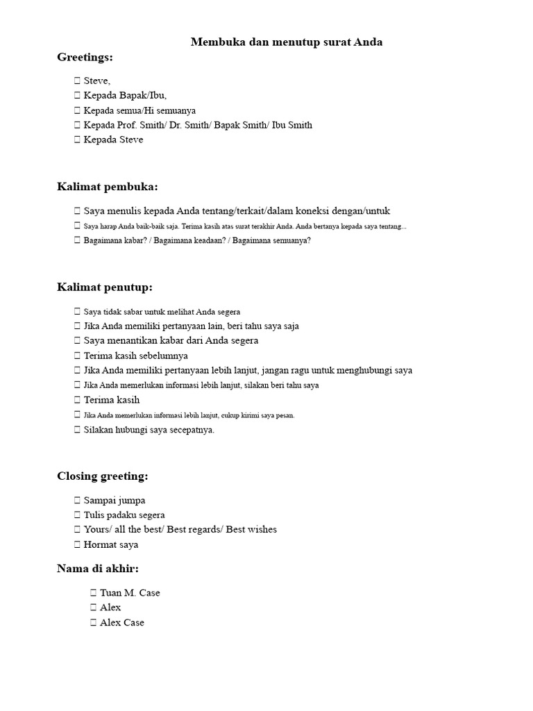 Salam Surat Formal dan Informal | PDF