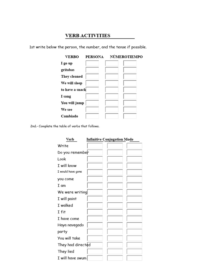 Verb Activities | PDF | Grammatical Tense | Grammatical Conjugation