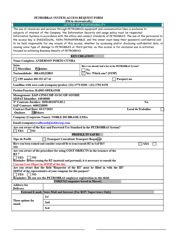 Petrobras System Access Request Form | PDF | Information Security | Privacy
