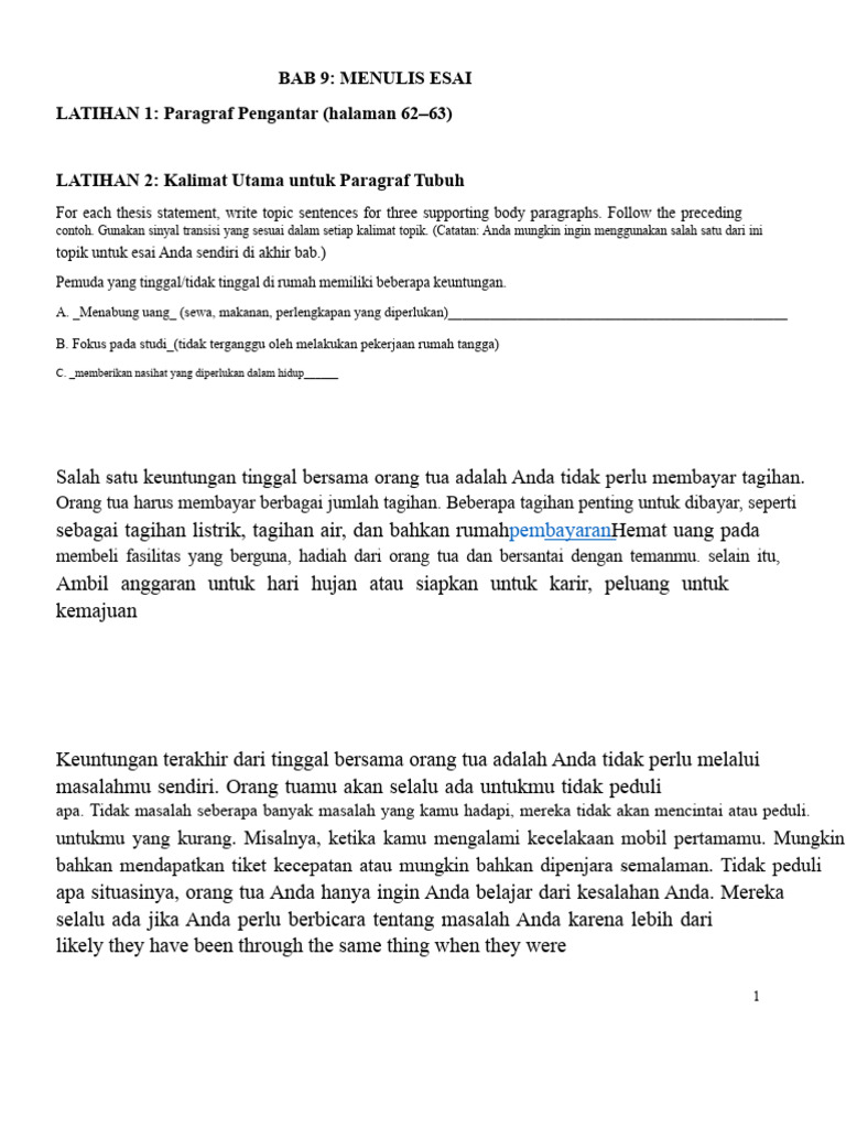 Bab 9 - Menulis Esai - Latihan | PDF