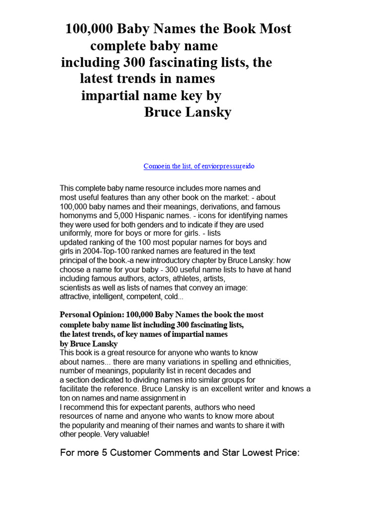 100,000 Baby Names The Book Most Complete Baby Name Including 300 ...