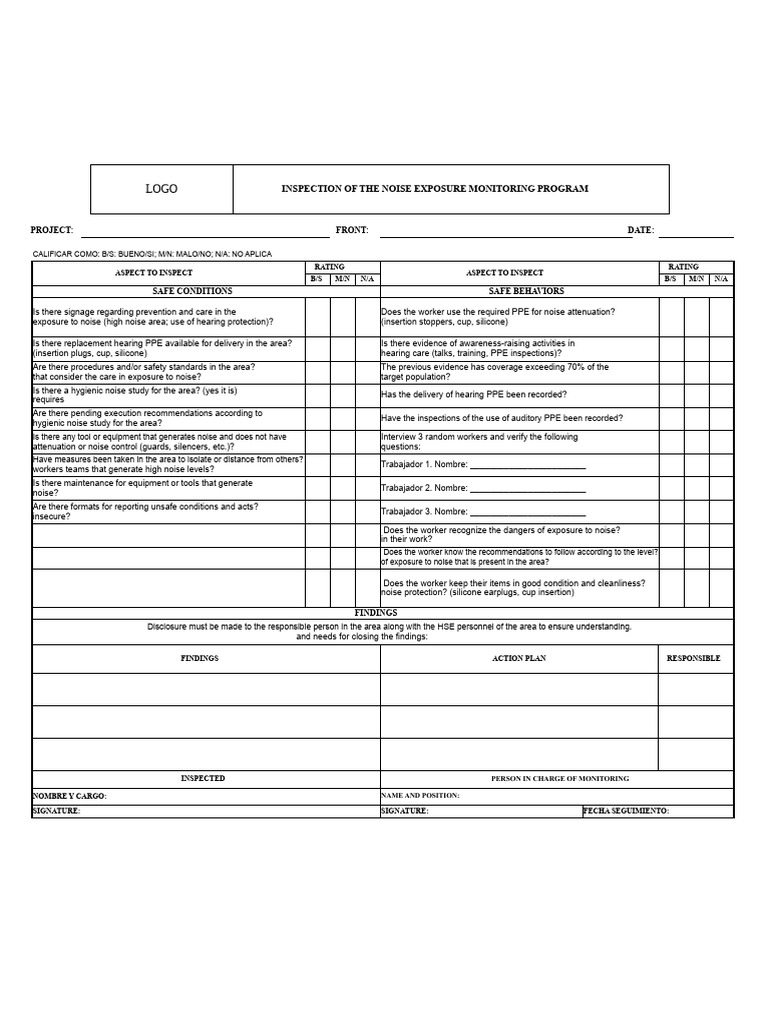 Noise Surveillance Program Inspection Format.xlsx | PDF | Personal ...