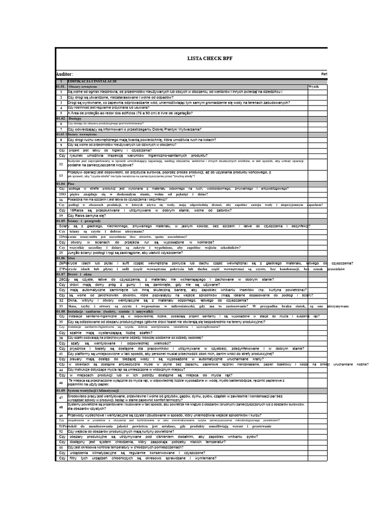 Lista Kontrolna BPF | PDF