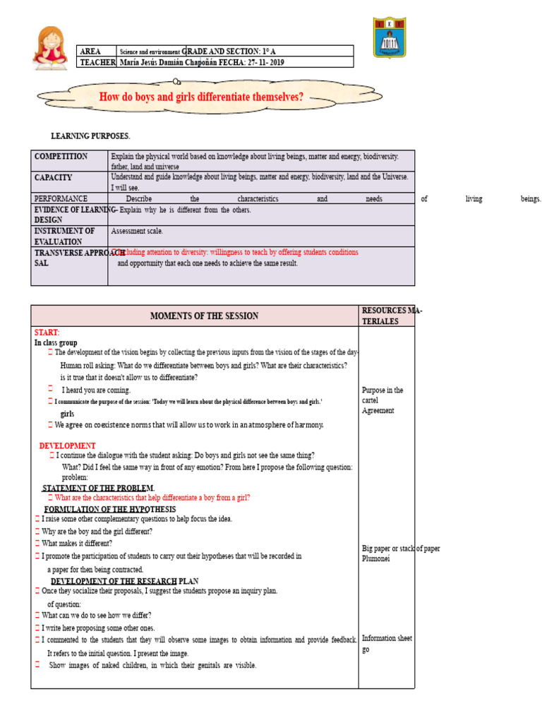 session on the differences between boy and girl | PDF | Knowledge ...