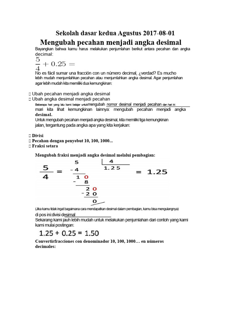 Mengubah Pecahan Menjadi Bilangan Desimal | PDF