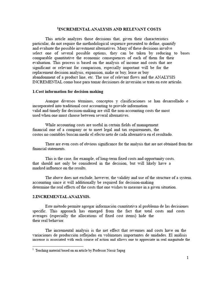 INCREMENTAL ANALYSIS | PDF | Cost | Decision Making