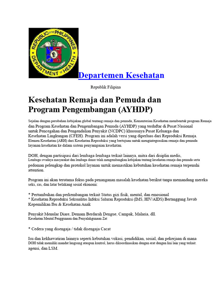 Program Kesehatan Remaja Filipina | PDF