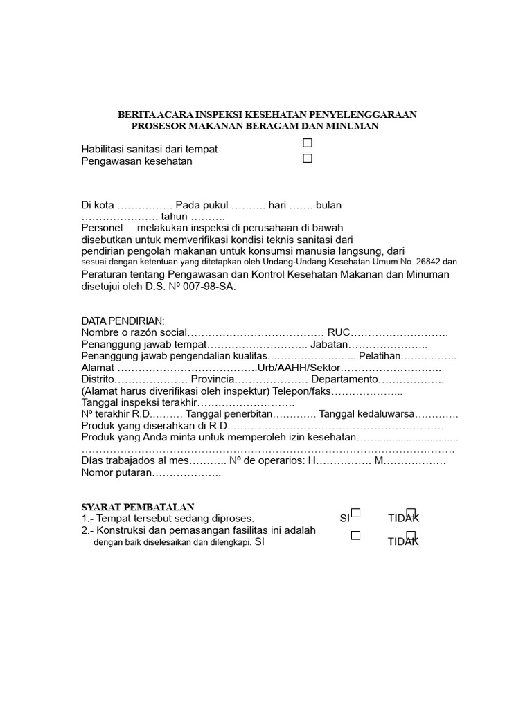 Berita Acara Inspeksi RESTORAN | PDF