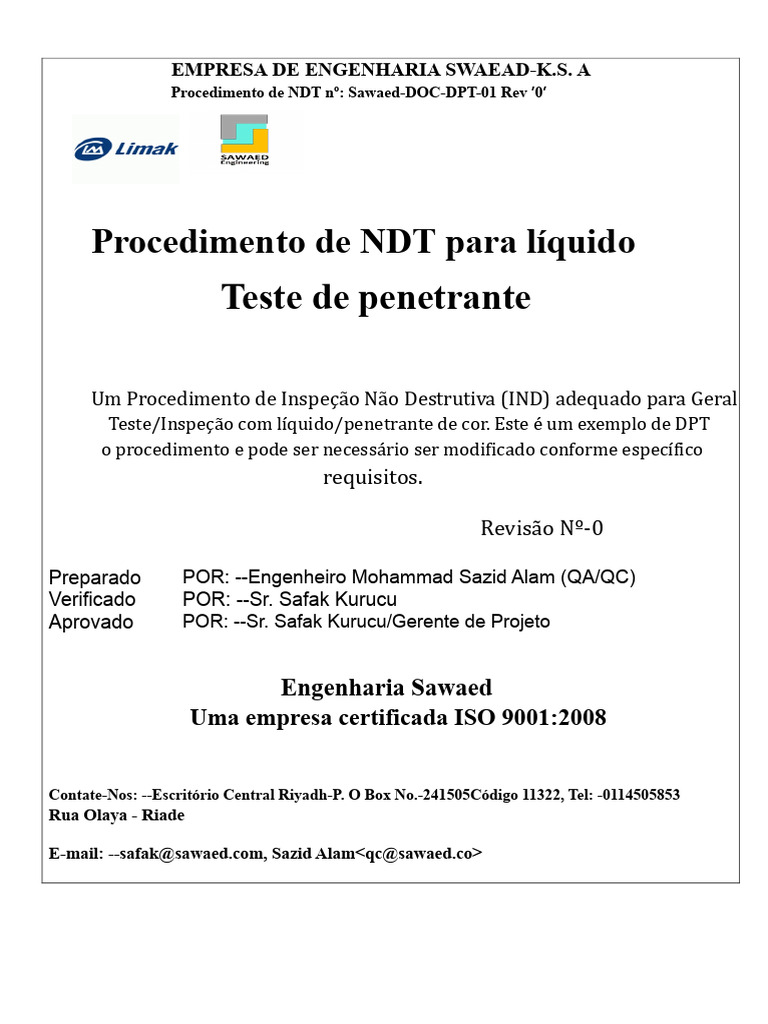 Teste de Penetração para NDT - Detalhes Do Procedimento - Última Versão ...