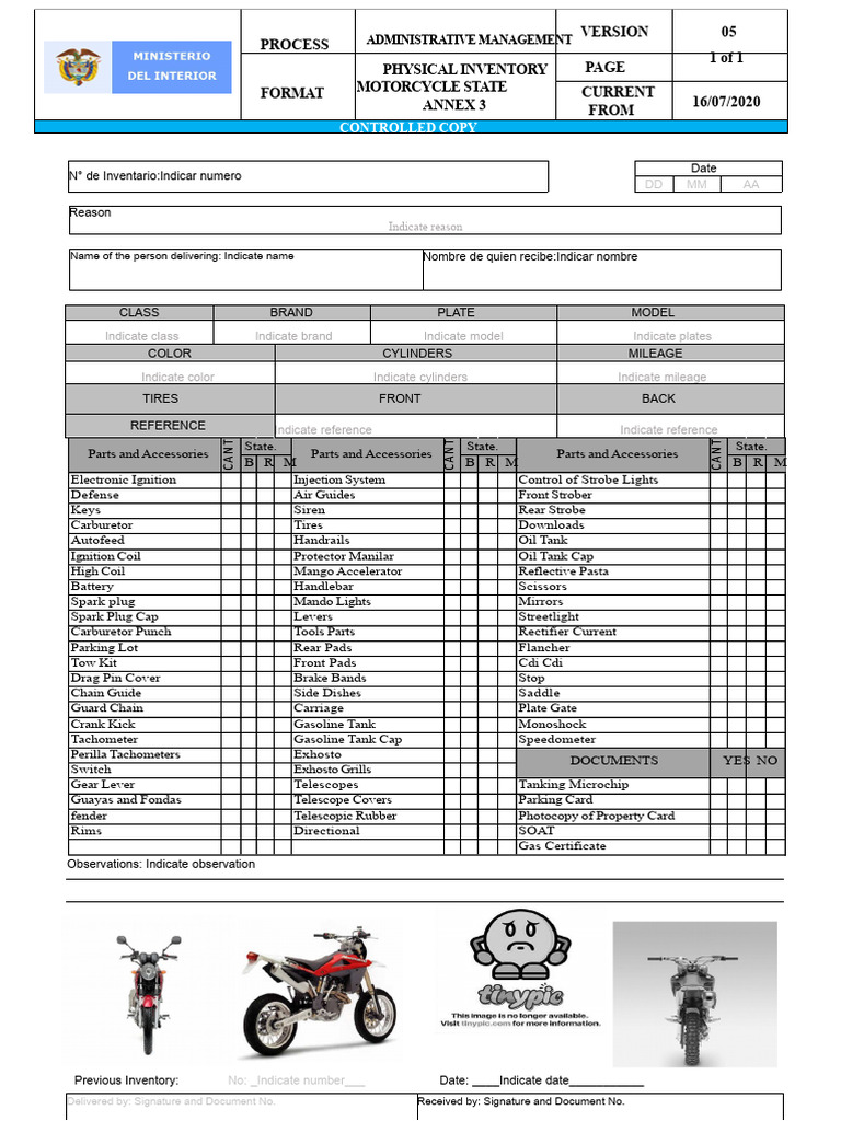 Motorcycle Inventory Management Form | PDF | Land Vehicles | Motor Vehicle