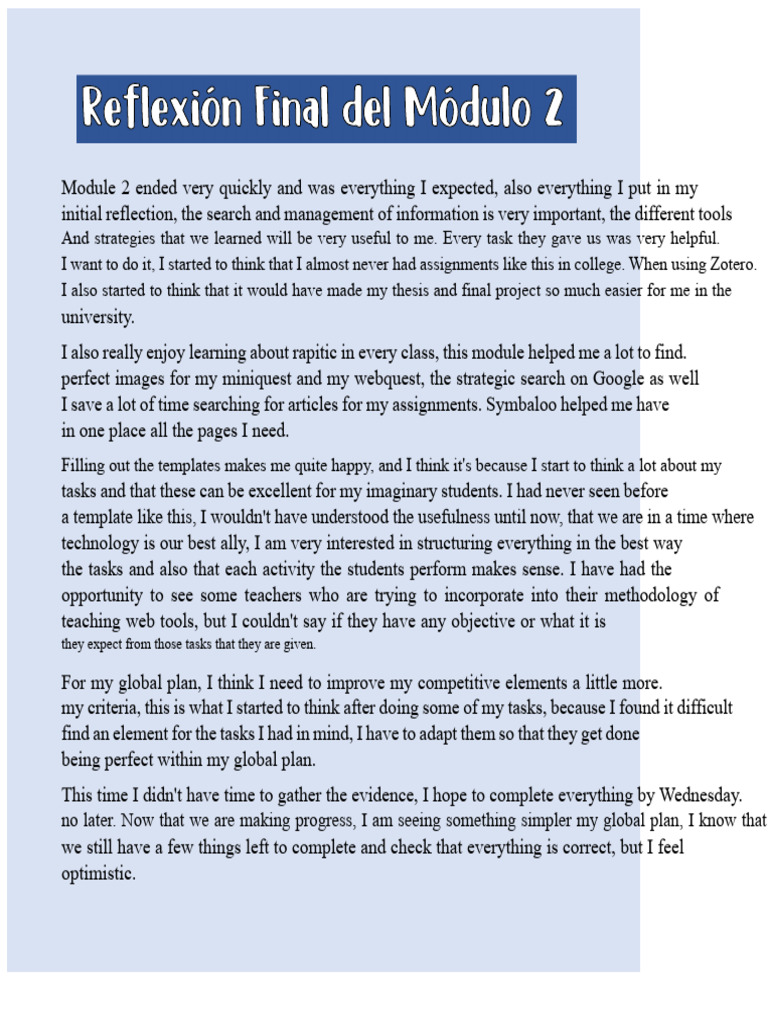 Final Reflection of Module 2 | PDF