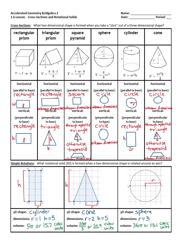 1.6 Notes - Cross-Sections and Rotational Solids | PDF