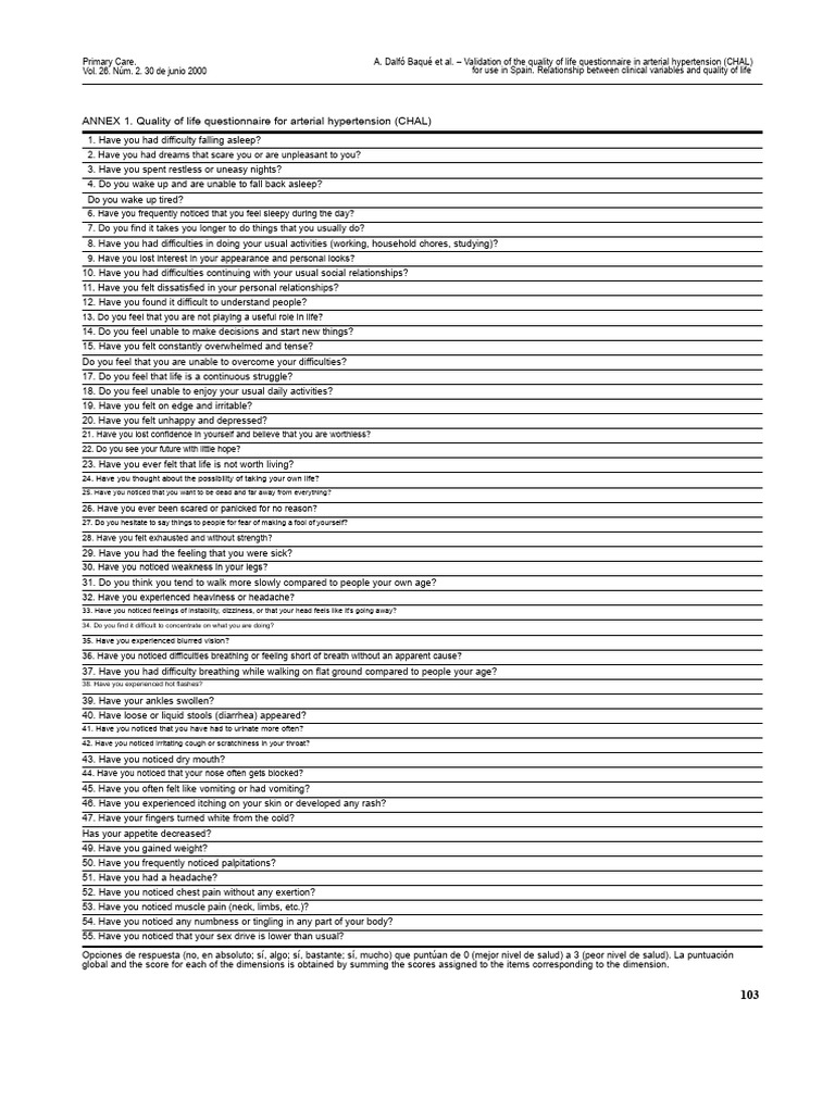 Validation of The Quality of Life Questionnaire in Hypertension (CHAL ...