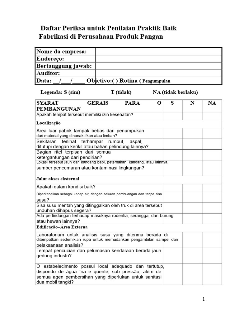 Daftar Periksa Praktik Baik Pangan | PDF