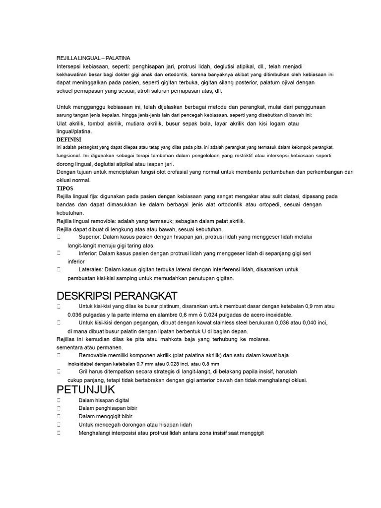 Rejilla Lingual untuk Intersepsi Kebiasaan | PDF