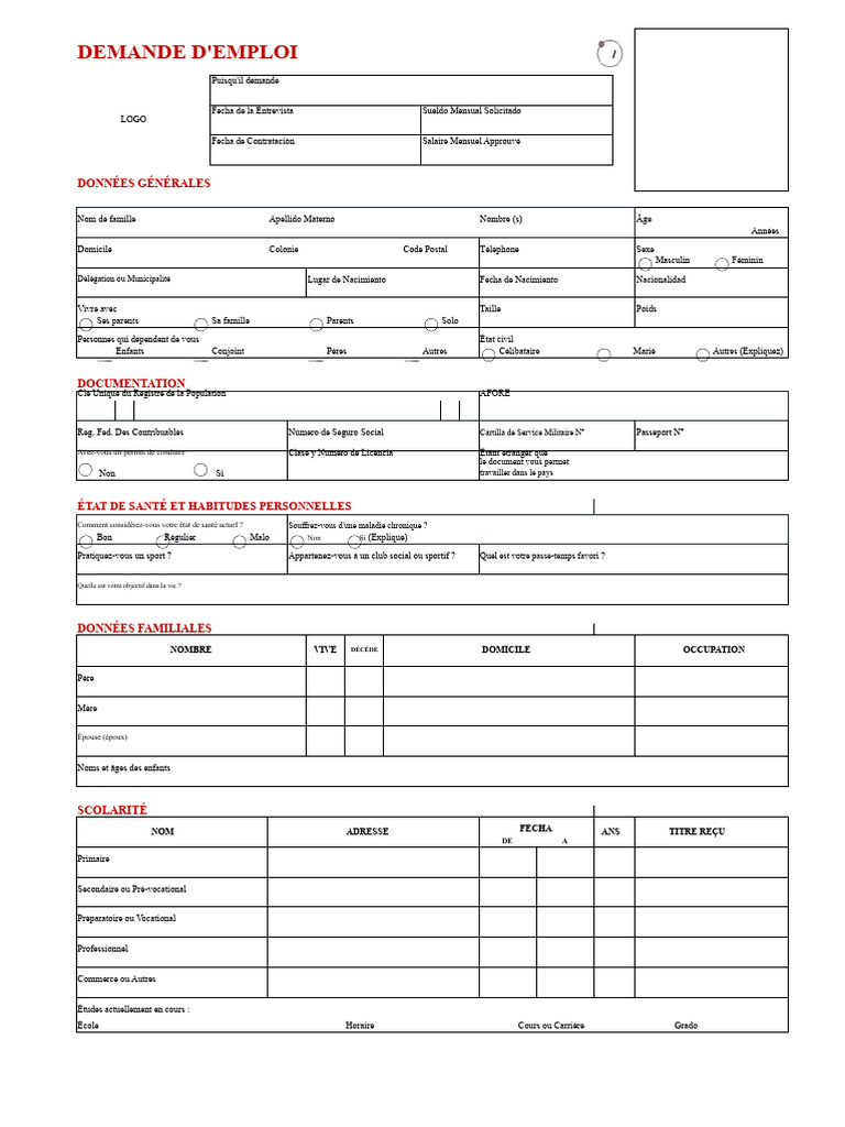 Modèle de Demande d'Emploi Complet | PDF