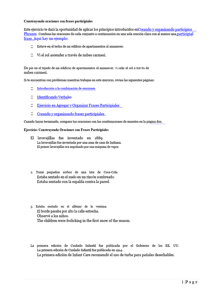 Construyendo Oraciones Con Frases Participiales. | PDF